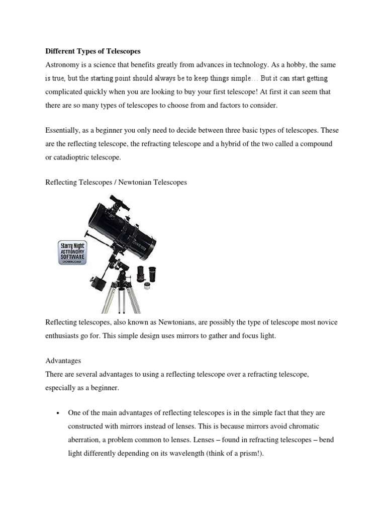 Different Types of Telescopes | PDF | Telescope | Lens (Optics)