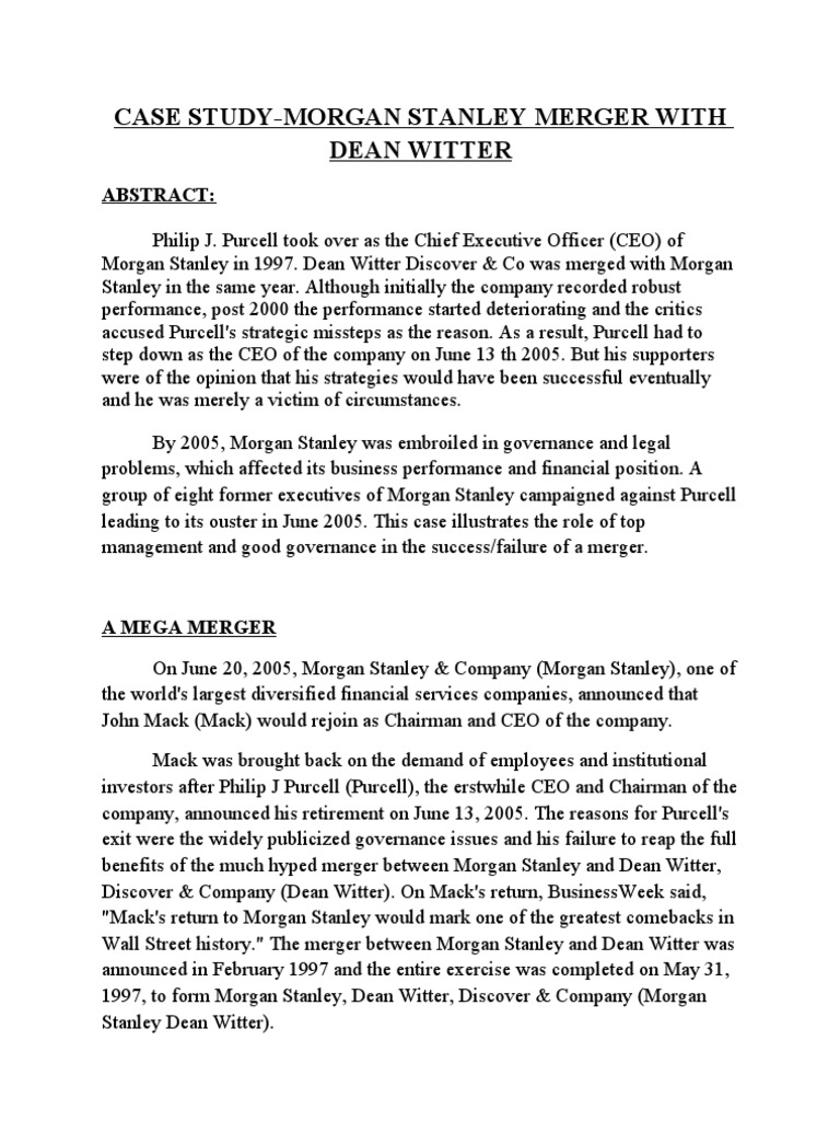 M&a Case Study - Morgan-Dean Witter | PDF | Pixar | Morgan Stanley