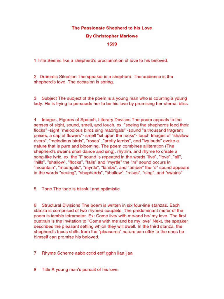 The Passionate Shepherd To His Love | PDF | Poetry | Poetics