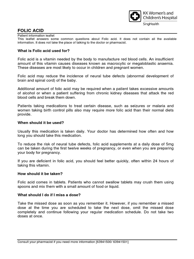 Folic Acid Patient Leaflet | PDF | Vitamin | Dose (Biochemistry)