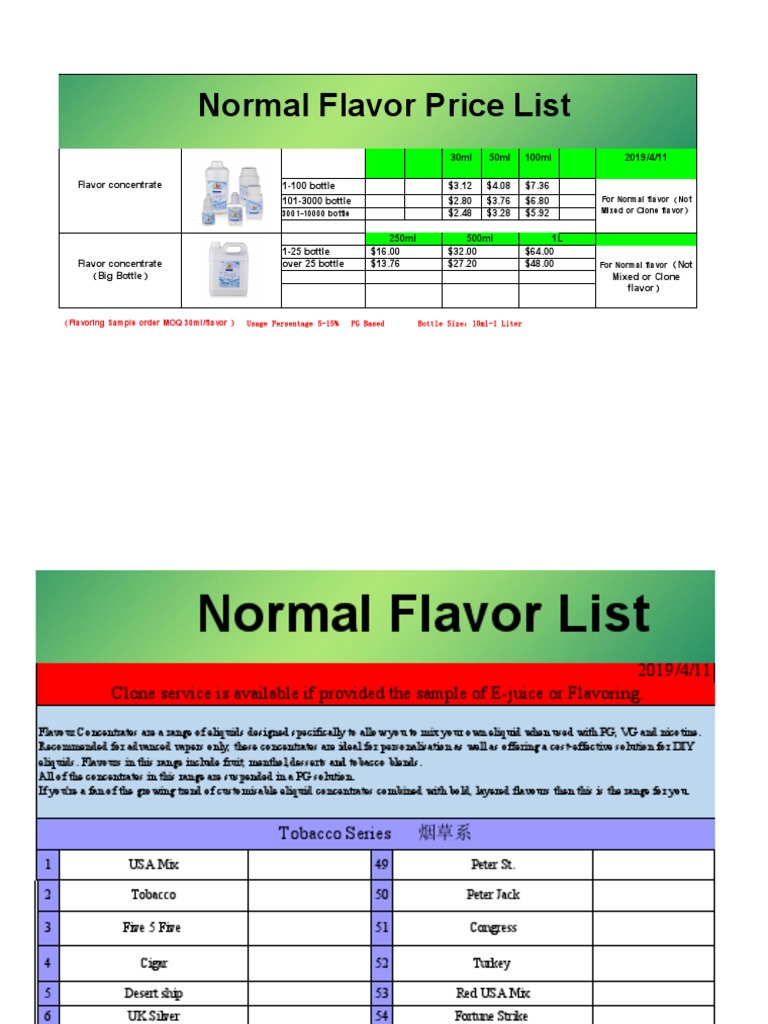 Normal Flavor Price List: For Normal Flavor Not Mixed or Clone Flavor ...