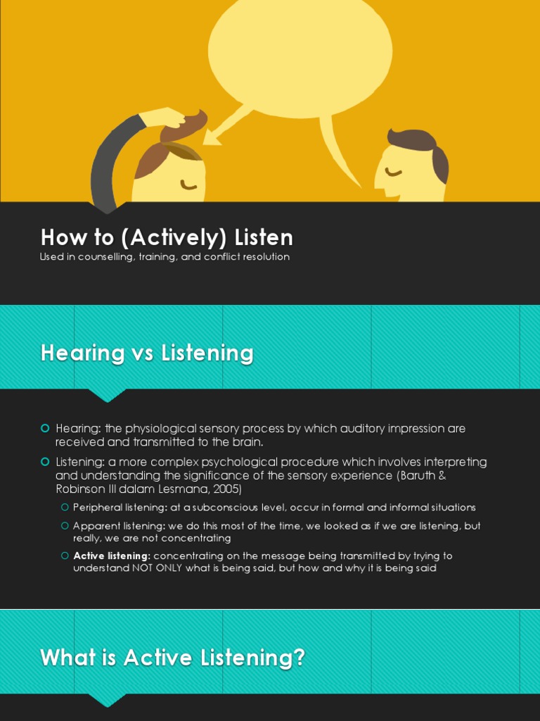 How To (Actively) Listen: Used in Counselling, Training, and Conflict ...