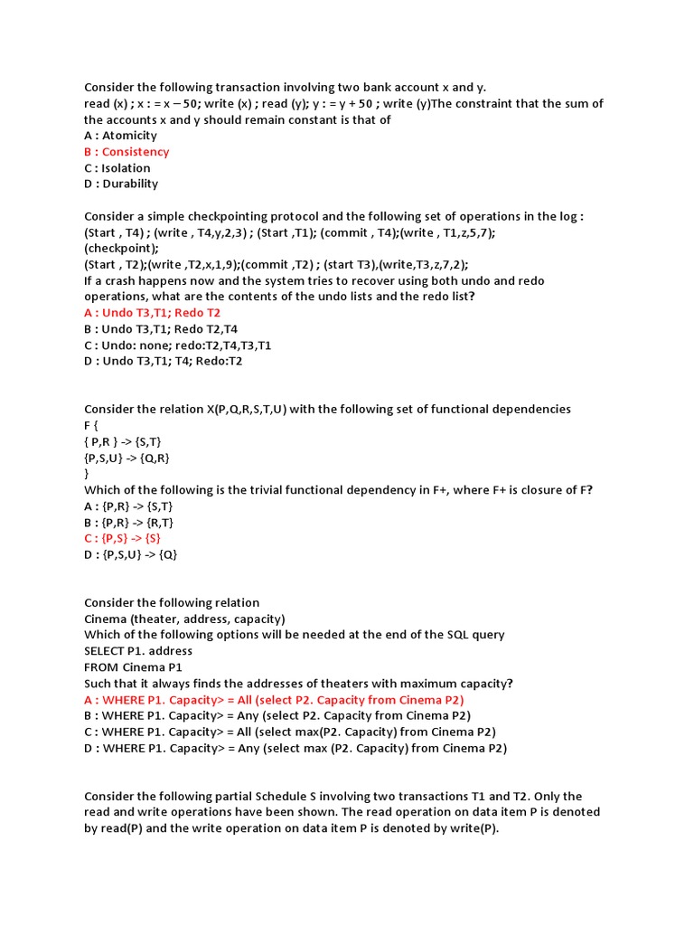 DBMS MCQs | PDF | Databases | Database Index