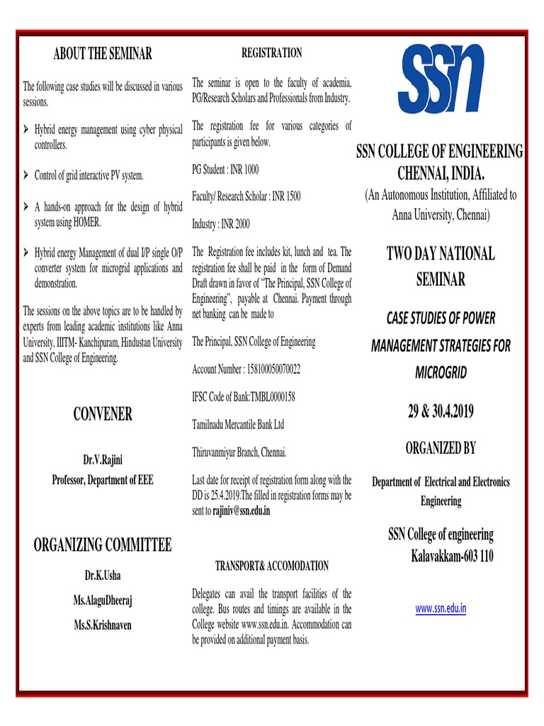 SSN College of Engineering Chennai, India.: About The Seminar | PDF | Laboratories | Academic Degree
