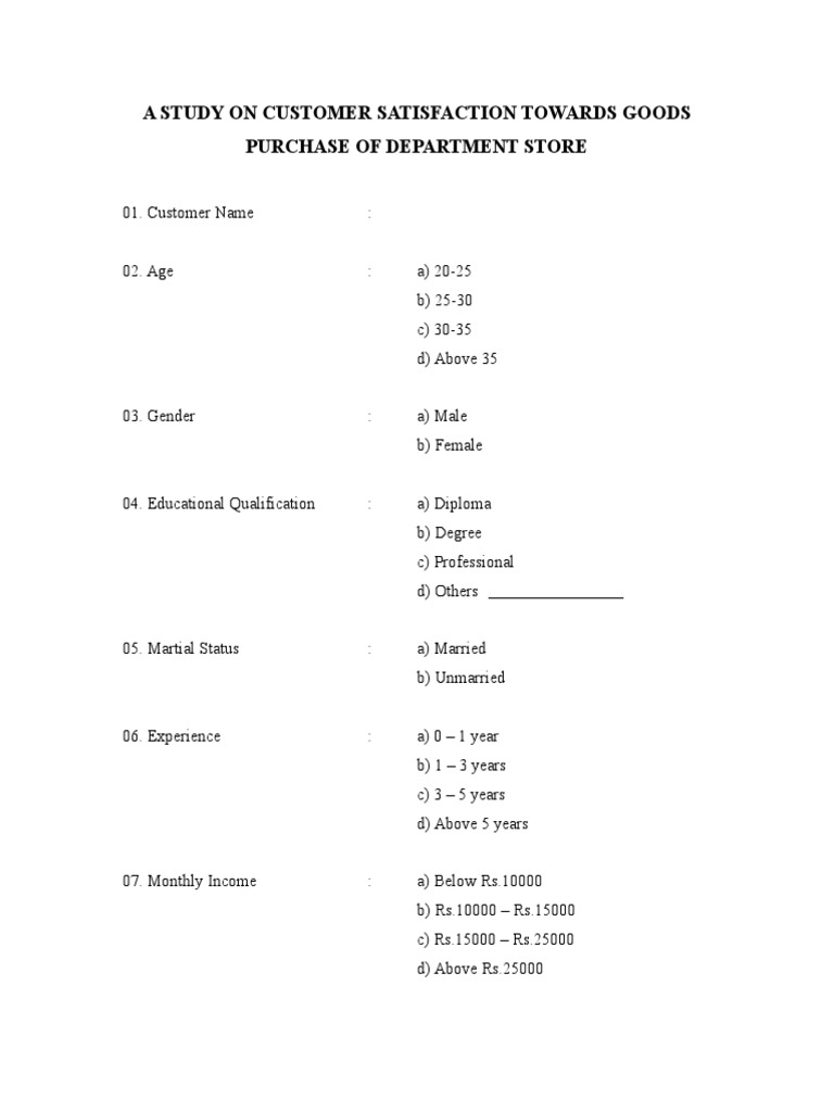 A Study On Customer Satisfaction Towards Goods Purchase of Department ...
