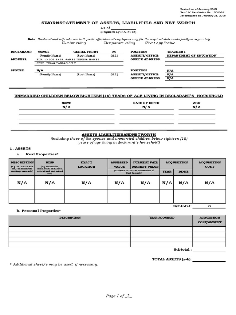 SALN Form Blank and Editable | PDF | Identity Document | Social ...