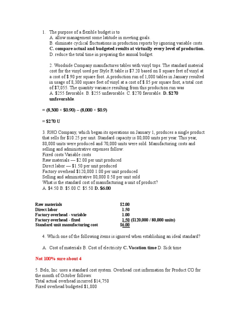 Budgeting Quiz | PDF | Variance | Cost