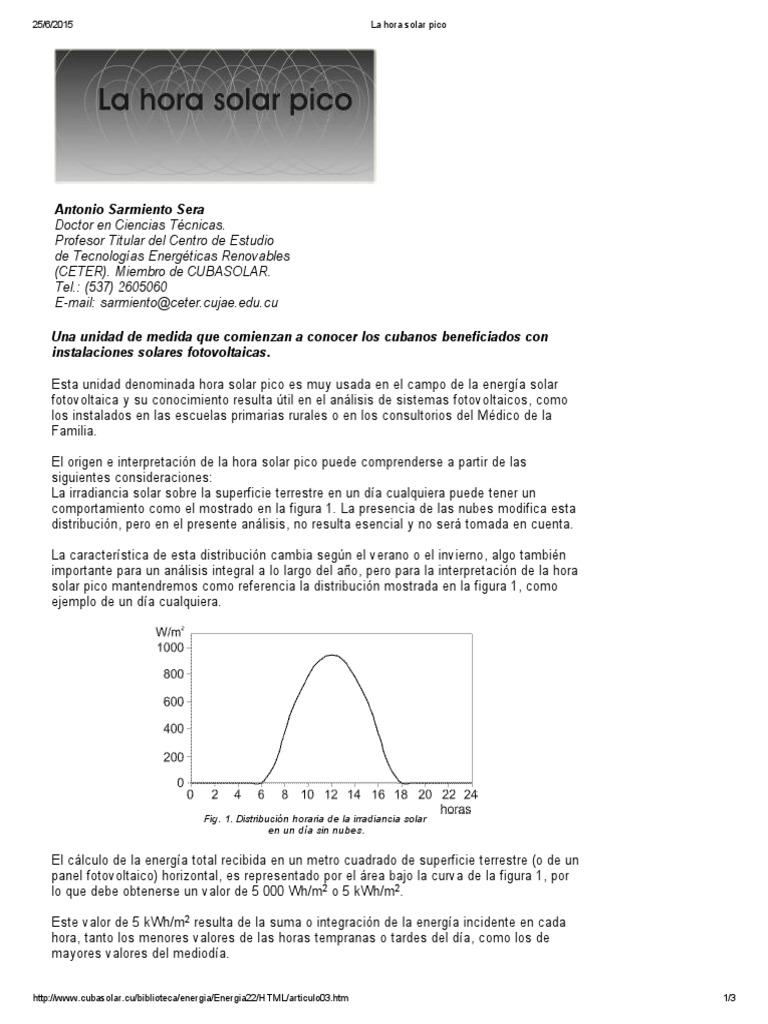 La Hora Solar Pico | PDF | Energía solar | Fotovoltaica