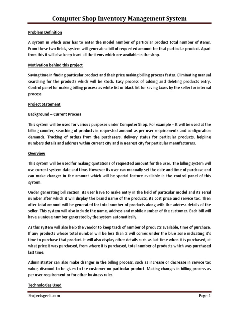 Computer Shop Management System Abstract | PDF | Microsoft Sql Server ...