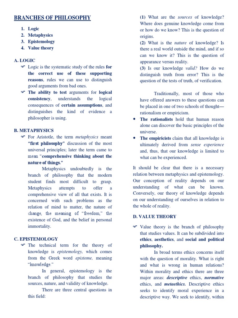 Branches of Philosophy | PDF | Rationalism | Epistemology