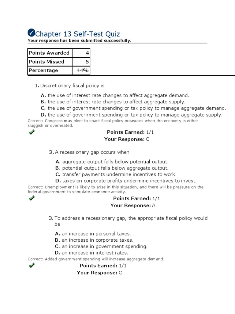 Chapter 13 Fiscal Policy Quiz Results | PDF | Fiscal Policy ...
