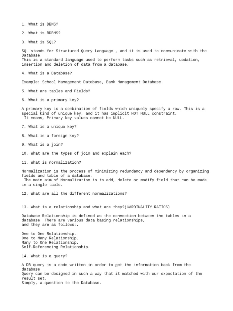 SQL Interview Questions | PDF | Sql | Databases SQL Interview Questions | PDF | Sql | Databases