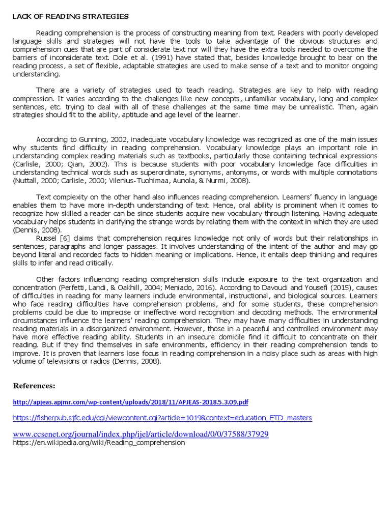 Lack of Reading Strategies - Edited | PDF | Reading Comprehension ...