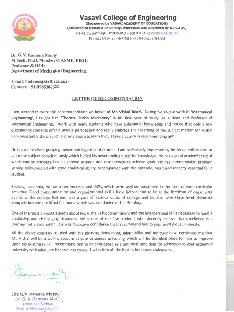 Sample LOR | PDF | Cognition | Psychological Concepts