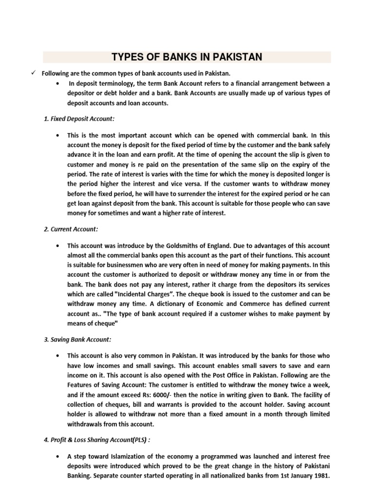 Types of Banks in Pakistan | PDF | Deposit Account | Banks