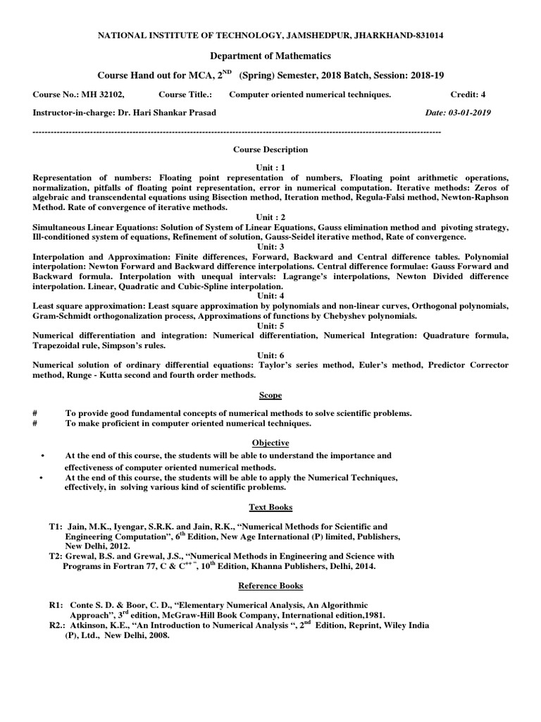 Handout and Home AssignmentMCA2018BATCH2NDSEM | PDF | Interpolation | Numerical Analysis