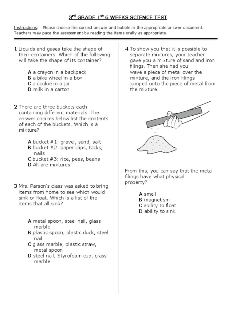 3rd GRADE 1st 6 WEEKS SCIENCE TEST PDF | PDF | Melting Point | Thermometer