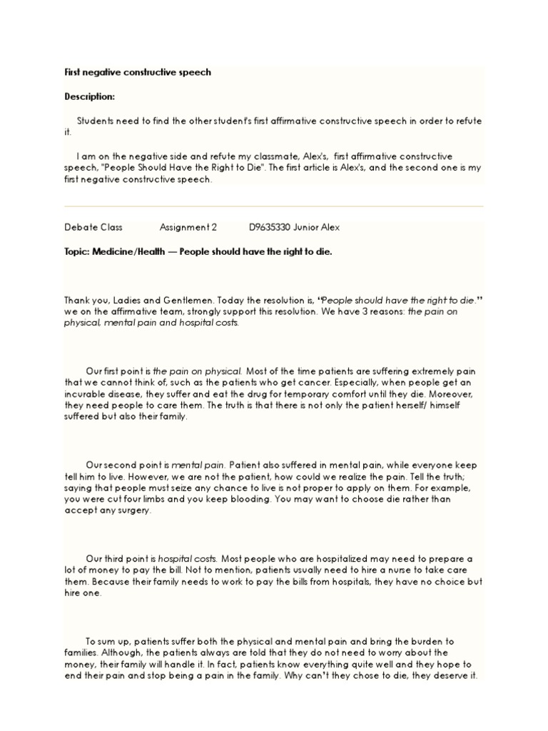 First Negative Constructive Speech Description:: Physical, Mental Pain ...