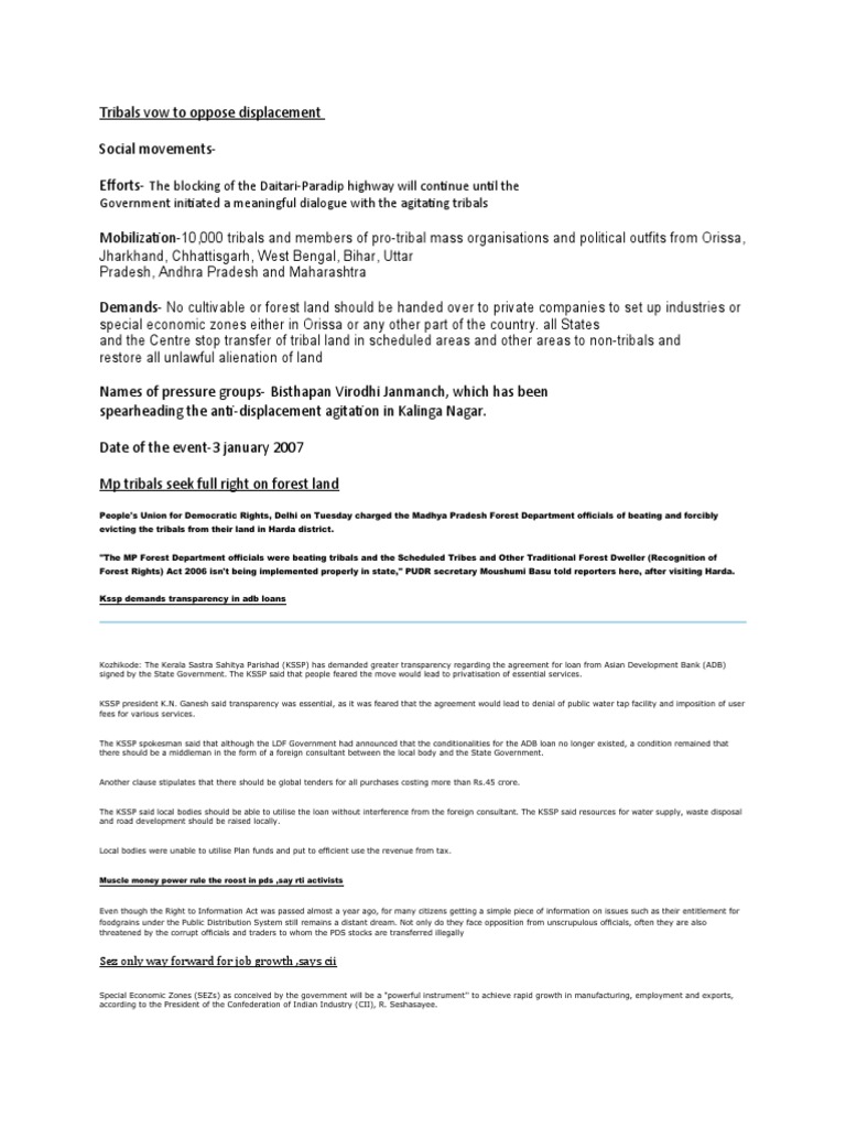 Tribals Vow To Oppose Displacement | PDF | South Asia | Demographics Of ...