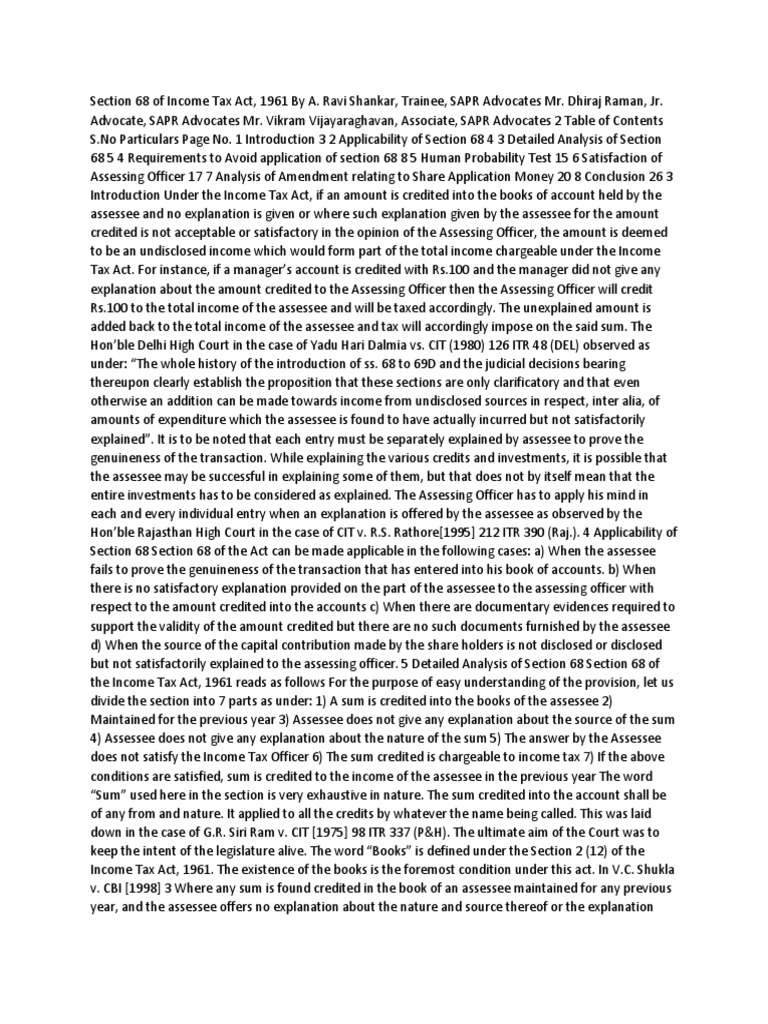 Section 68: Tax Implications Explained | PDF | Income Tax In India ...