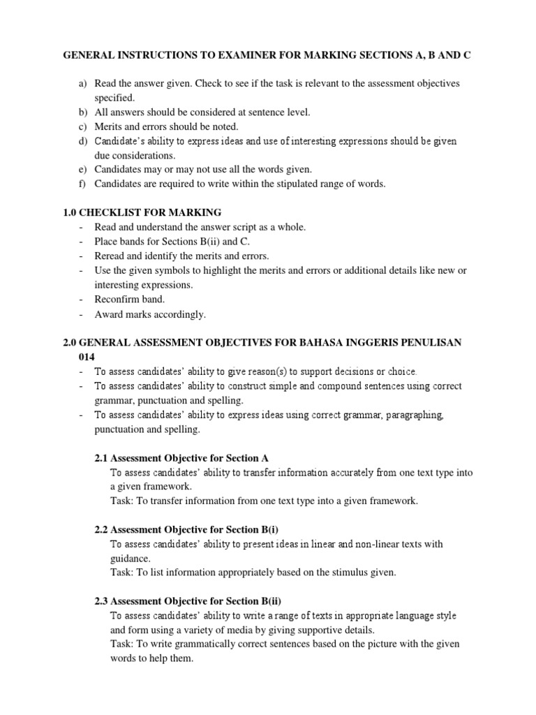 General Instructions To Examiner For Marking Sections A | PDF ...