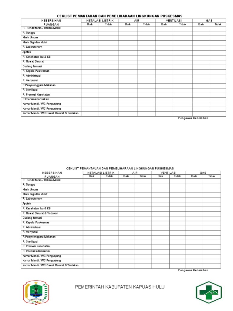 Ceklist Pemantauan Dan Pemeliharaan Lingkungan Puskesmas | PDF
