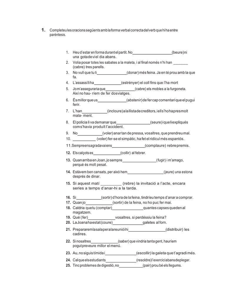 Exercicis De Verbs Pdf Pdf