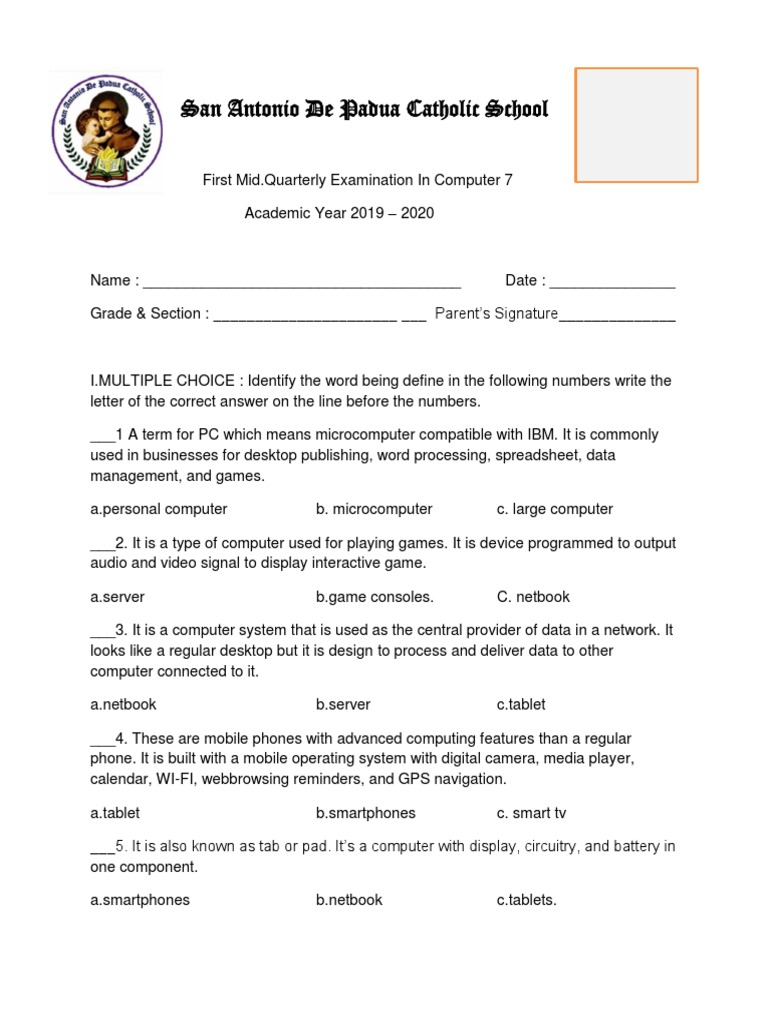 Sample Exam Computer 7 | PDF | Personal Computers | Tablet Computer