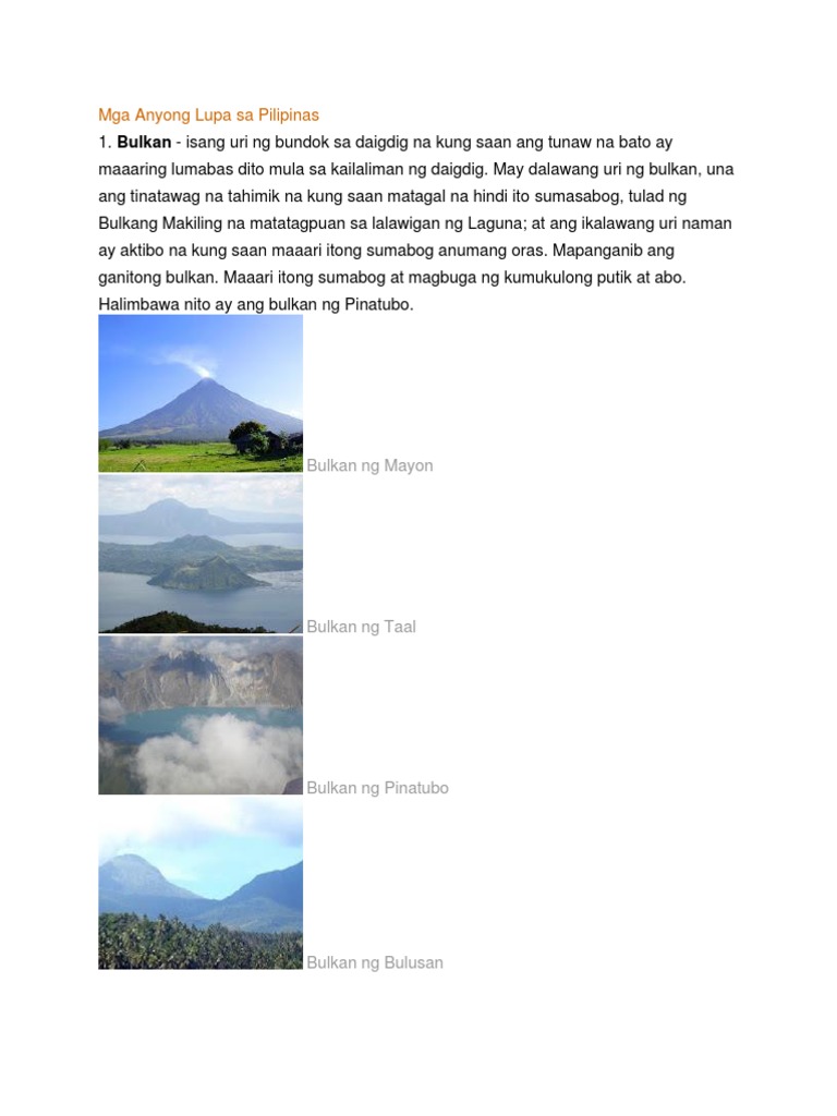 Mga Anyong Lupa Sa Pilipinas | PDF