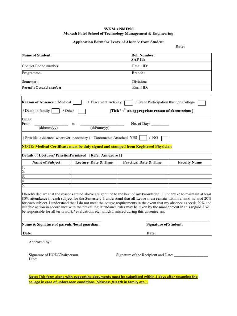 Student Leave of Absence Application | PDF | Business | Finance & Money ...