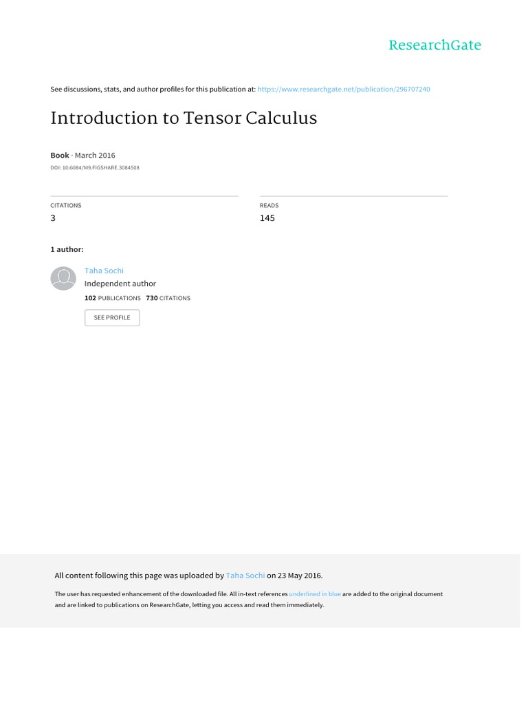 Tensor Calculus Intro Taha | PDF | Tensor | Euclidean Vector