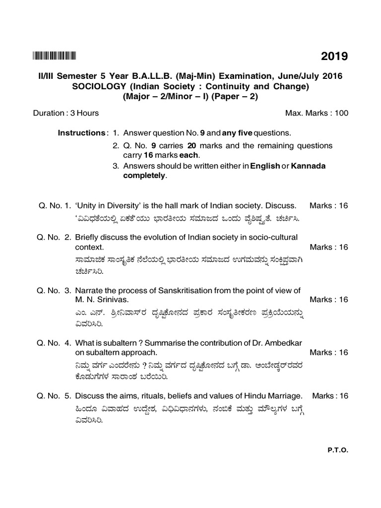 Sociology Question Paper 3rd Sem | PDF | Language Arts & Discipline | Foreign Language Studies