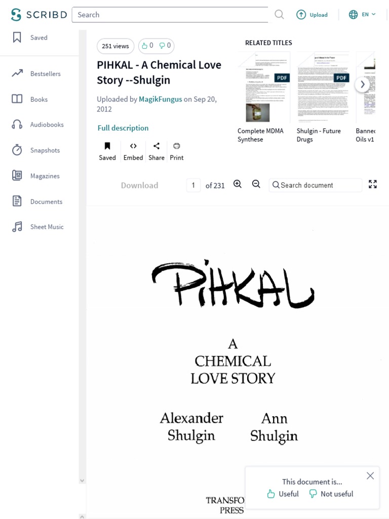 PIHKAL - A Chemical Love Story - Shulgin | PDF | Mdma | Scribd