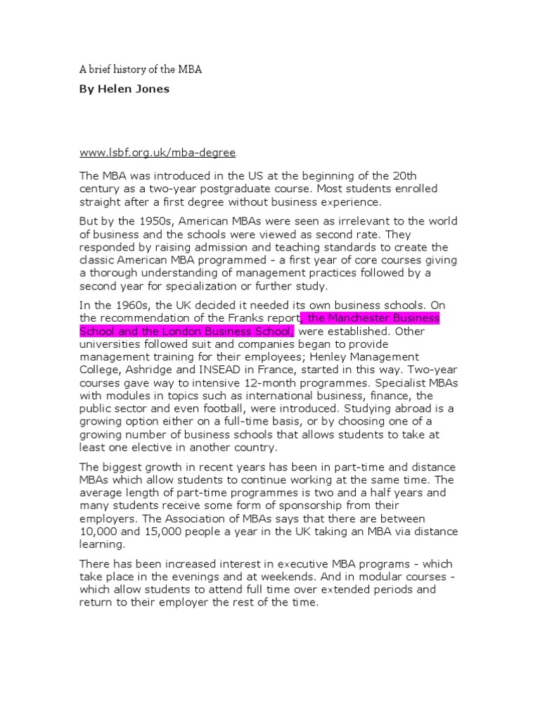 A Brief History of The MBA | PDF | Master Of Business Administration ...