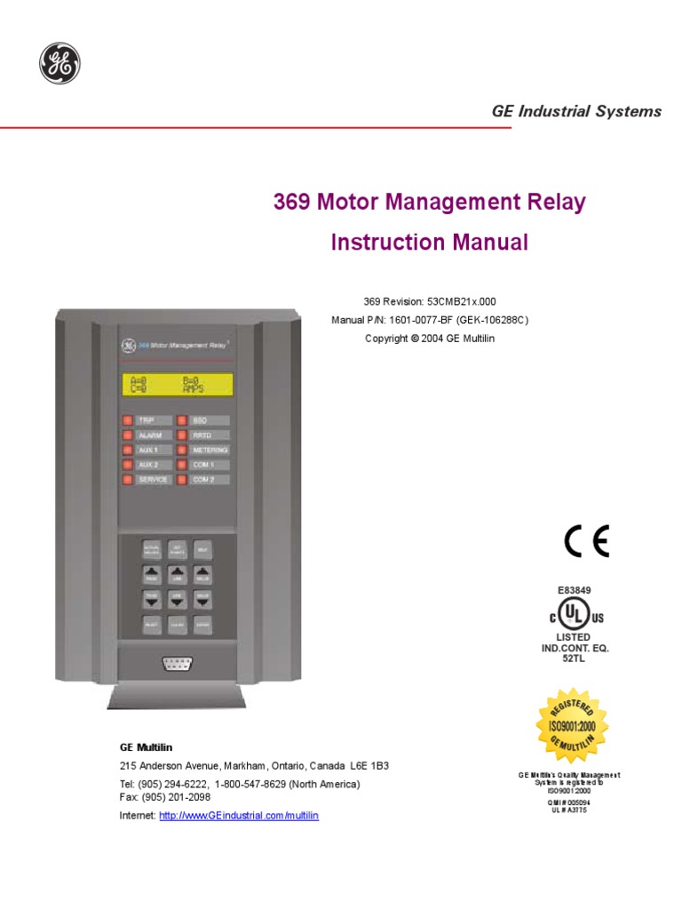 369 Motor Management Relay - Instruction Manual PDF | PDF | Relay ...
