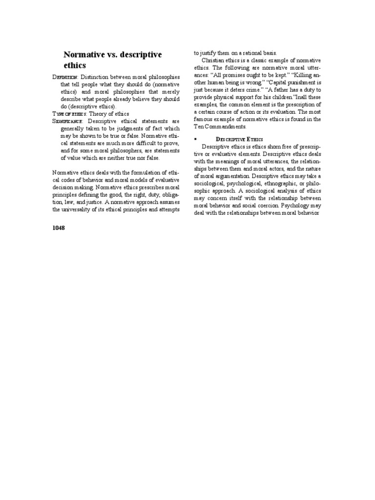 Normative vs. Descriptive Ethics | PDF | Morality | David Hume