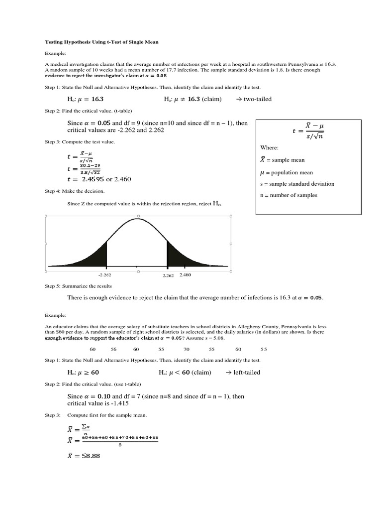 Tests of Hypothesis Single Mean docx Null Hypothesis Scientific Method