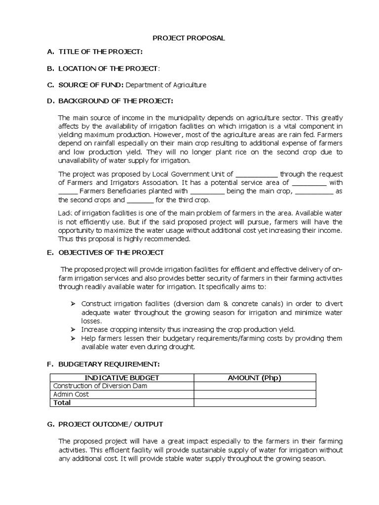 Sample Project Proposal Template | PDF | Irrigation | Agriculture