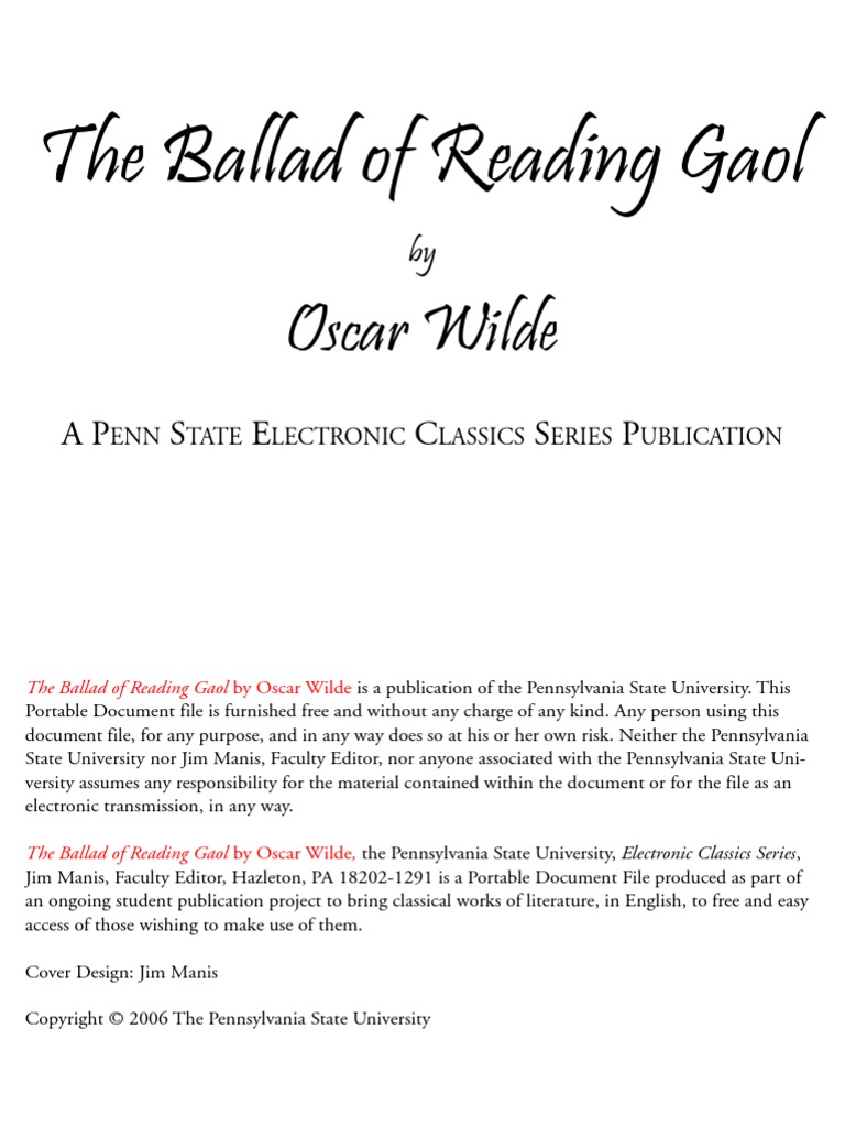 The Ballad of Reading Gaol: Oscar Wilde | PDF