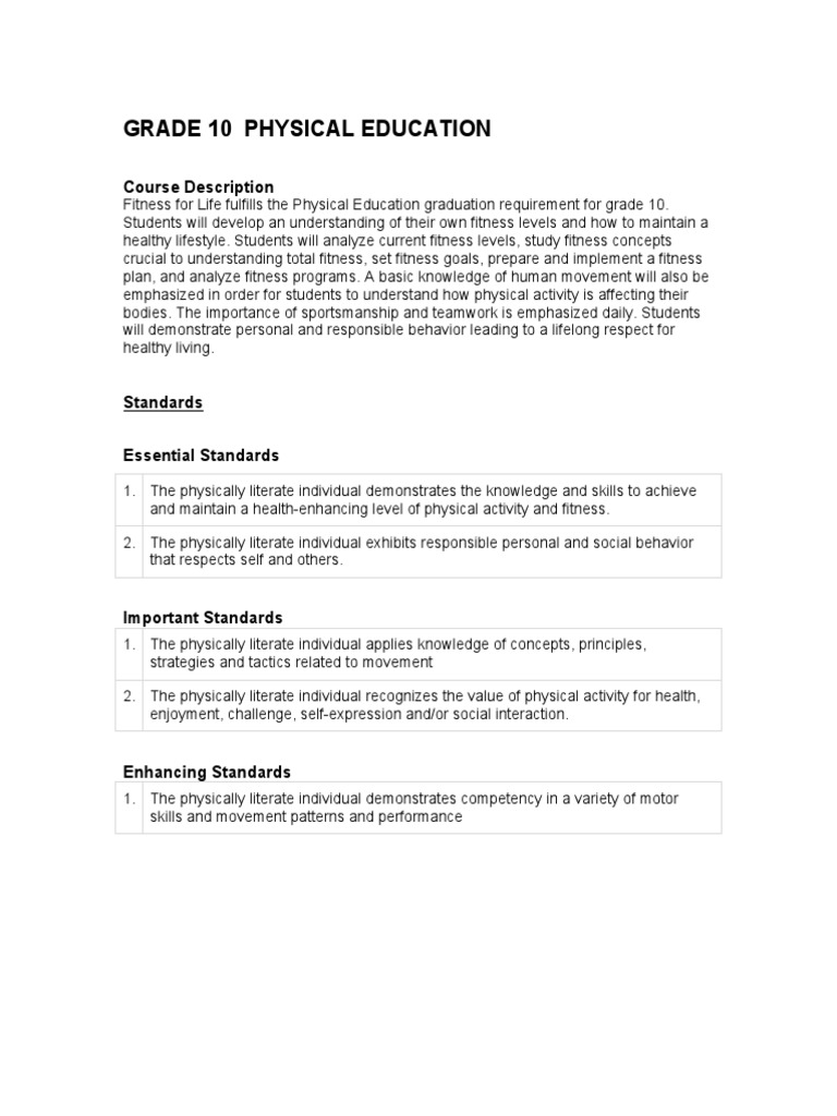 Grade 10 Physical Education | PDF
