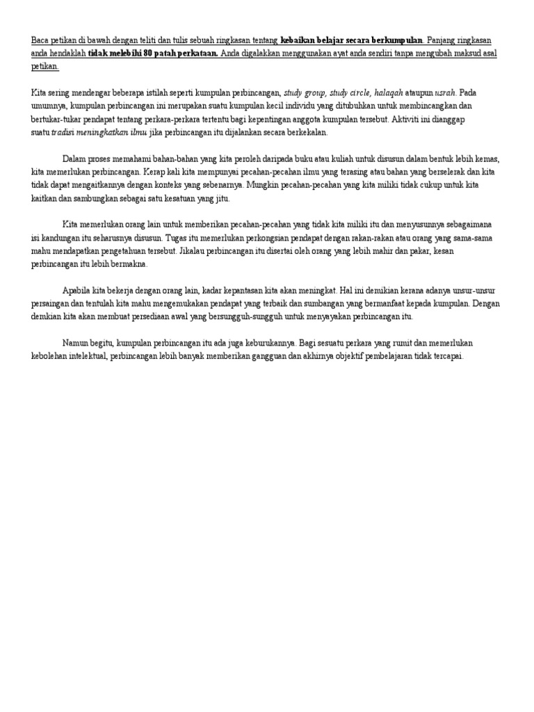 Baca Petikan Di Bawah Dengan Teliti Dan Tulis Sebuah Ringkasan Tentan1 | PDF