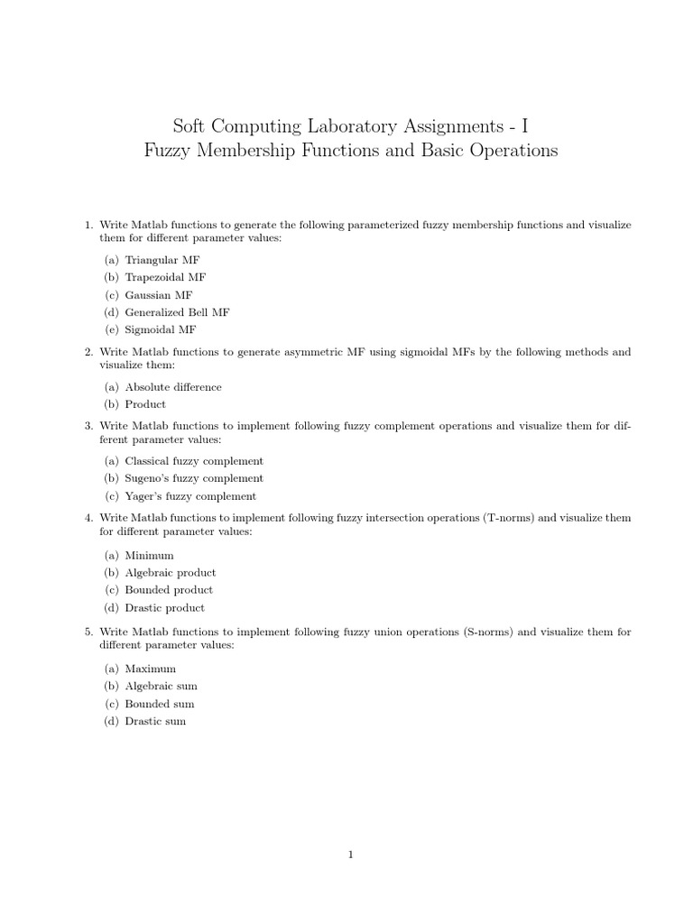 Soft Computing Laboratory Assignments - I Fuzzy Membership Functions and Basic Operations | PDF