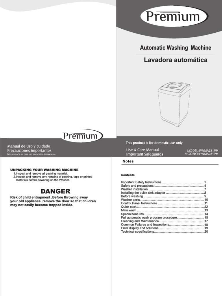 Automatic Washing Machine: Safety Instructions and Operating Guide ...