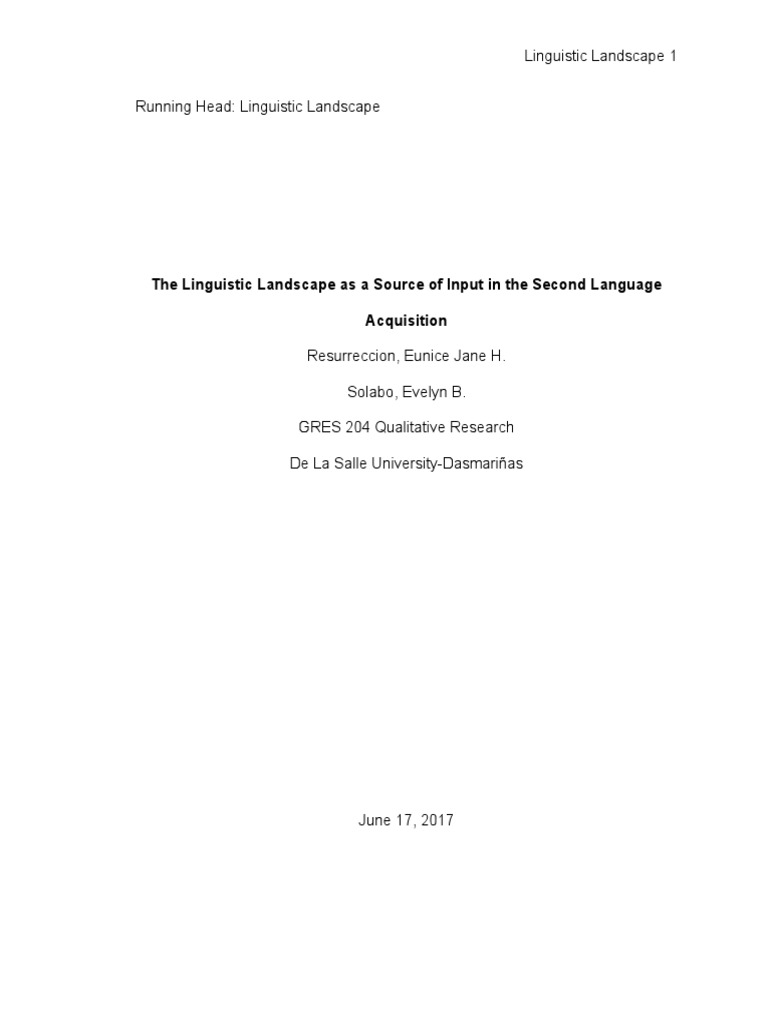 Linguistic Landscape 1 Running Head: Linguistic Landscape | PDF ...