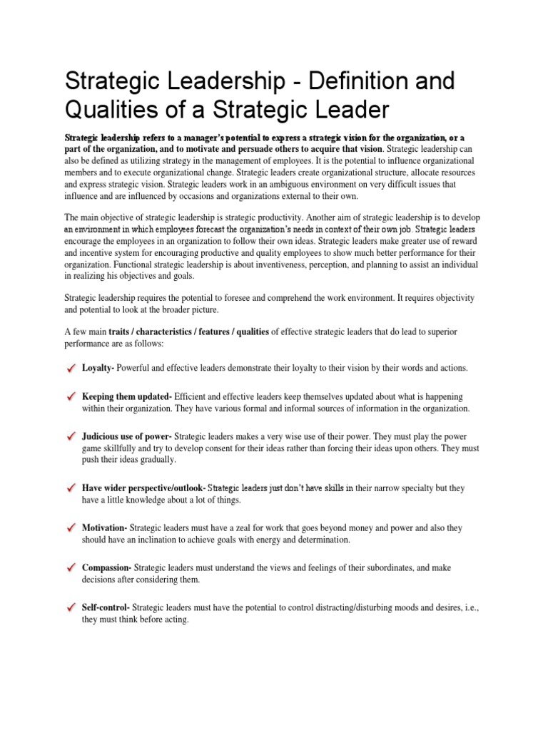 Strategic Leadership | PDF | Strategic Leadership | Leadership
