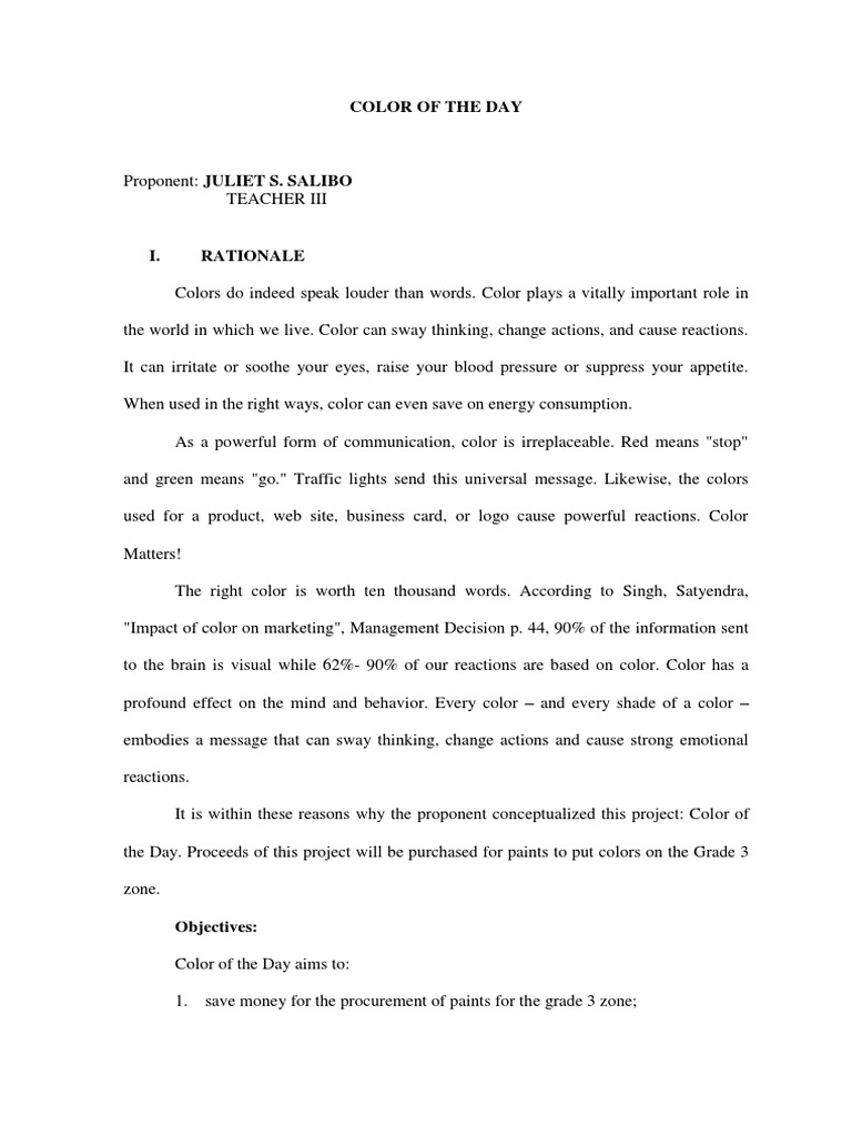 Color of The Day | PDF | Color | Classroom