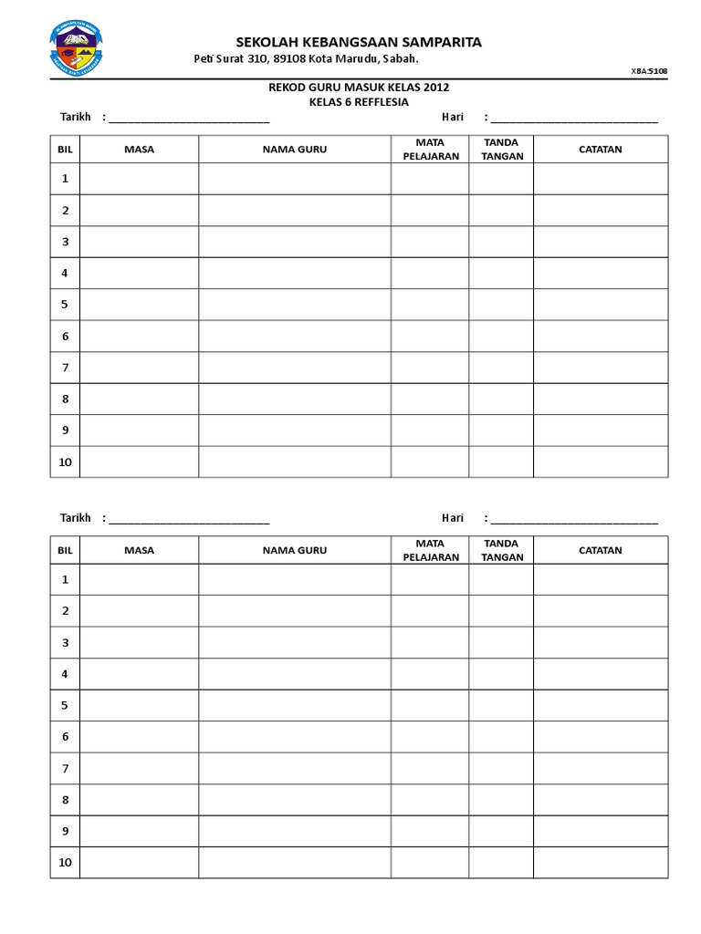 Rekod Guru Masuk Kelas 1 Pdf