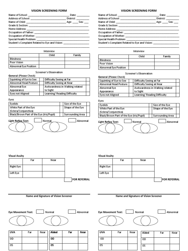 Vision Screening Form Deped | PDF | Eye | Visual System