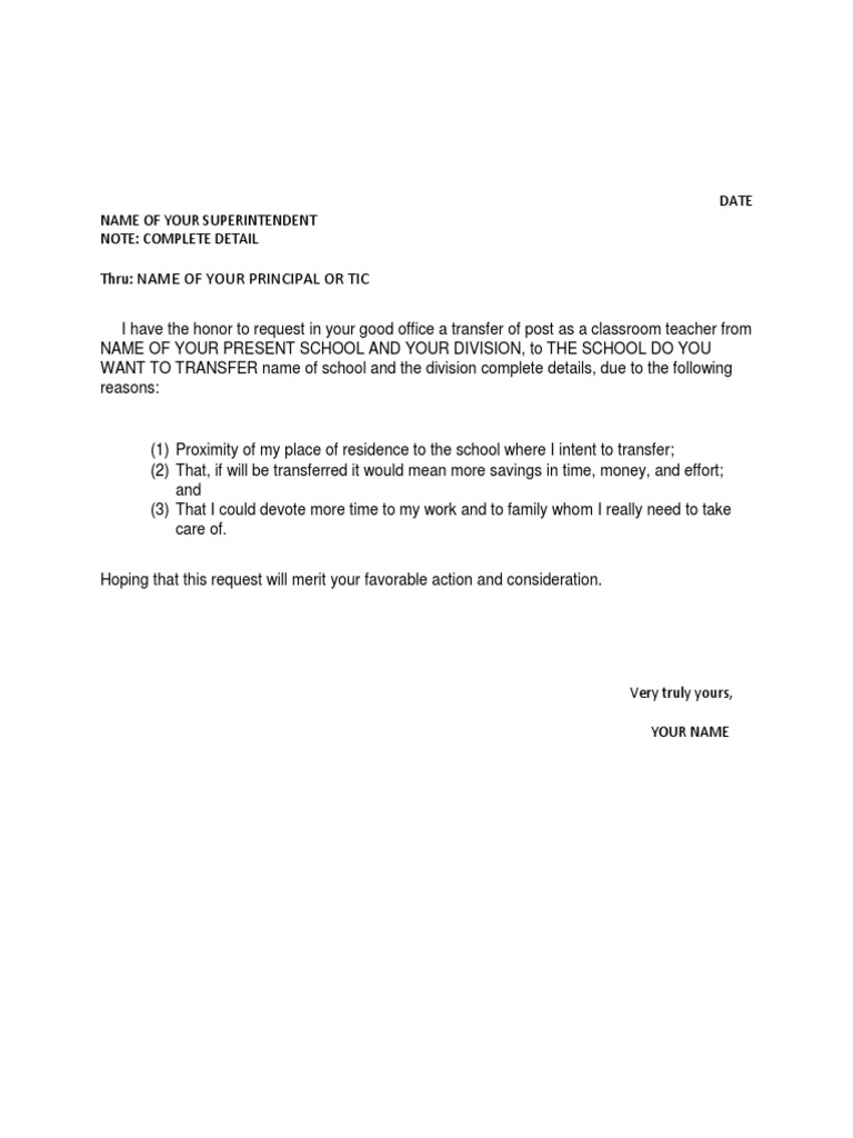 Request Letter of Transfer | PDF