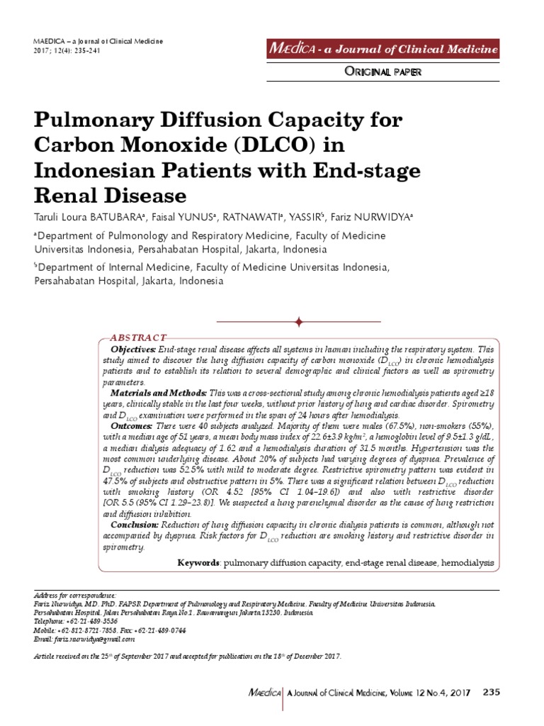 Pulmonary Diffusion Capacity For Carbon Monoxide (DLCO) in Indonesian ...